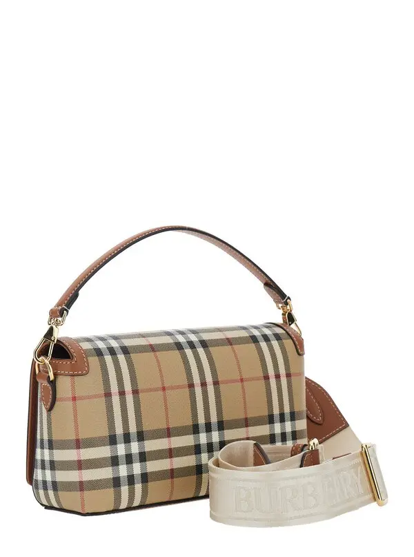Burberry Beige Cotton Blend Check Motif Handbag