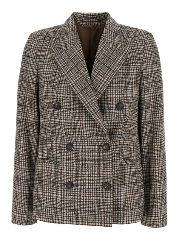 Brunello Cucinelli Wool Double-breasted Jacket With Peak Lapel And Check Motif - Multicolor
