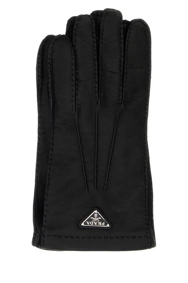Prada Nappa Leather Gloves With Cashmere Lining - Black