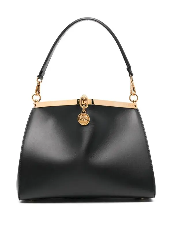 Etro Medium Leather Sailing Tote Bag With Pegasus Detail - Black