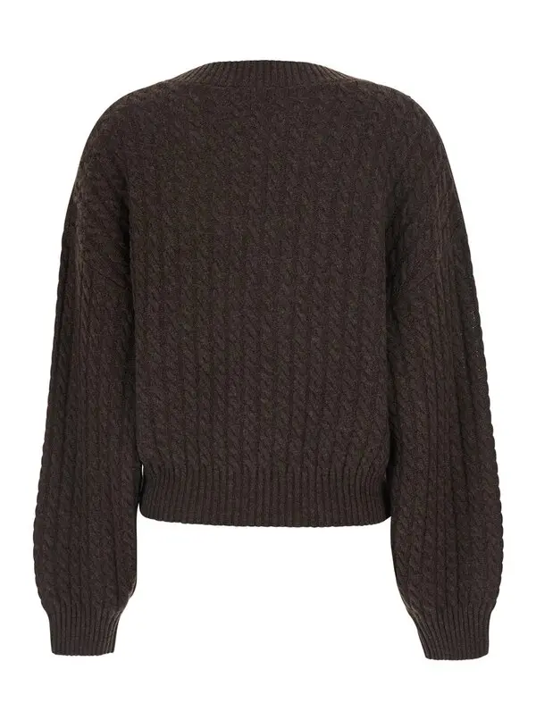 ROTATE BY BIRGER CHRISTENSEN Brown Wool And Cashmere V-neck Cable Knit Sweater - Multicolor