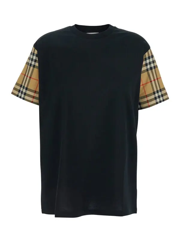 Burberry Cotton T-shirt With Vintage Check Sleeves - Multicolor