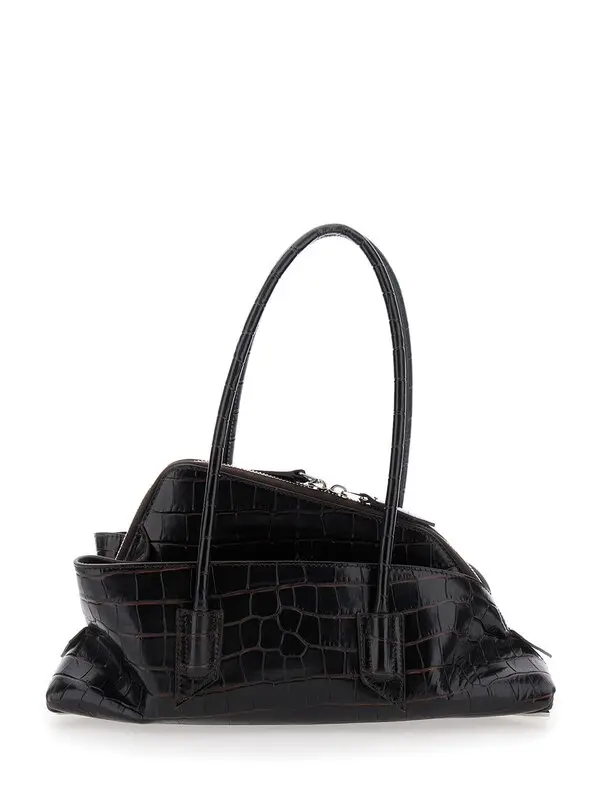 Attico Shoulder Bag 'passeggiata' Small With Asymmetric Design And Two Top Handles In Brown Leather For - Multicolor
