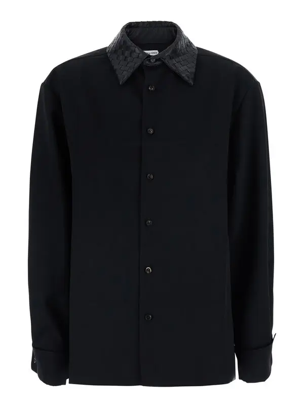 Bottega Veneta Wool Shirt With Intreccio Collar - Multicolor