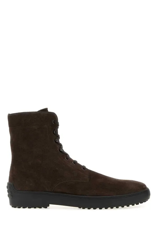 TOD'S Dark Suede Lace-up Combat Boots - Brown