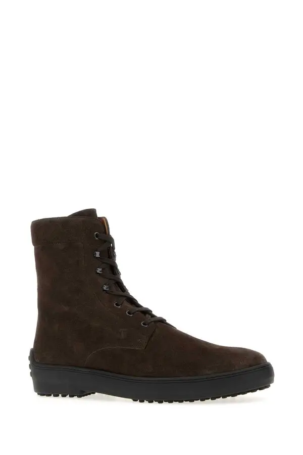 TOD'S Dark Suede Lace-up Combat Boots - Brown