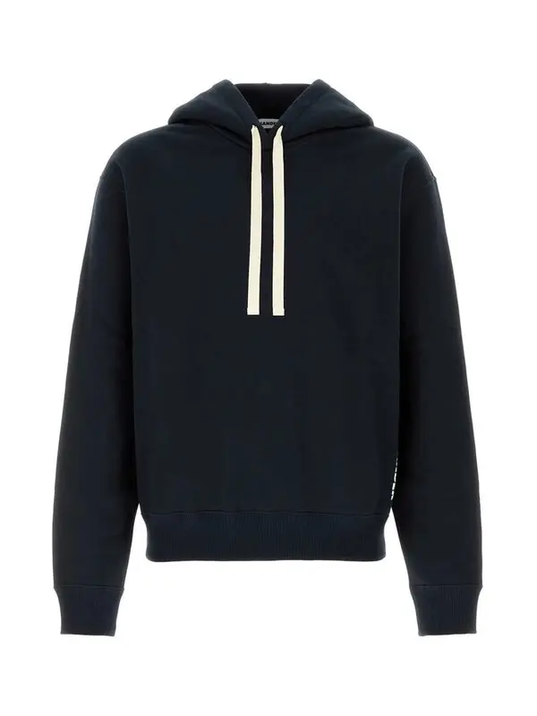 JIL SANDER Cotton Sweatshirt With Drawstring Hood And Logo Detail - Black