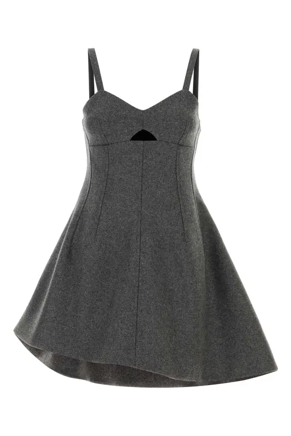 JIL SANDER Dark Grey Wool Mini Dress With Cut-out Detail - Gray