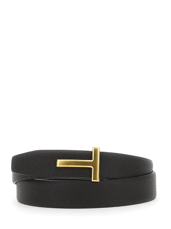 TOM FORD Reversible Belt With T Buckle In Grained Leather - Brown