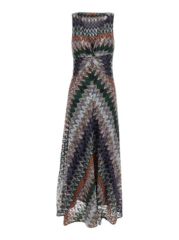 Missoni Maxi Dress With V-neck And Zig Zag Motif - Multicolor