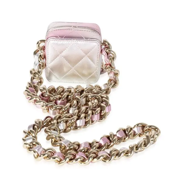 Chanel Lambskin Quilted Coco Punk Clutch With Chain - Metallic