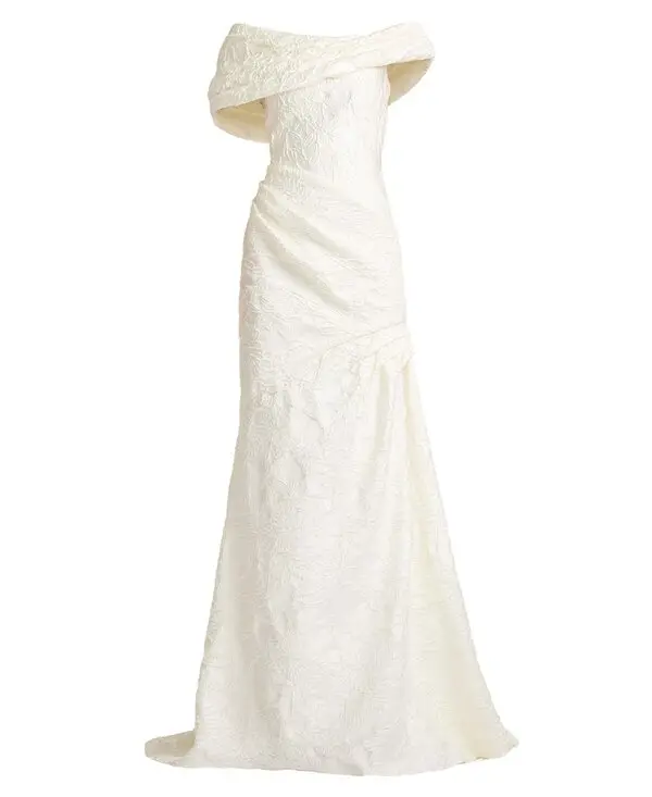 Tadashi Shoji Mita Draped Floral Jacquard Gown