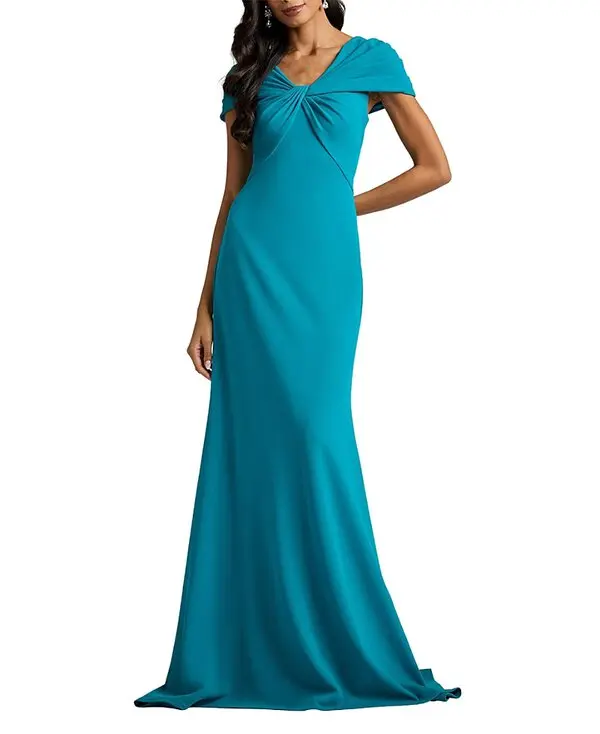 Tadashi Shoji Rafner Twist Neck Gown - Deep Aqua