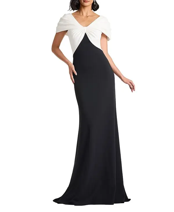Tadashi Shoji Rafner Twisted Neck Gown - Ivory/black
