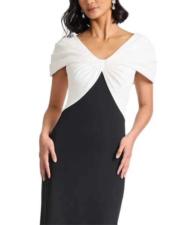 Tadashi Shoji Rafner Twisted Neck Gown - Ivory/black