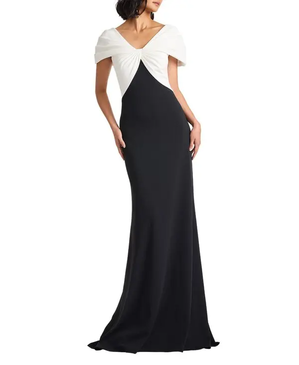 Tadashi Shoji Rafner Twisted Neck Gown - Ivory/black
