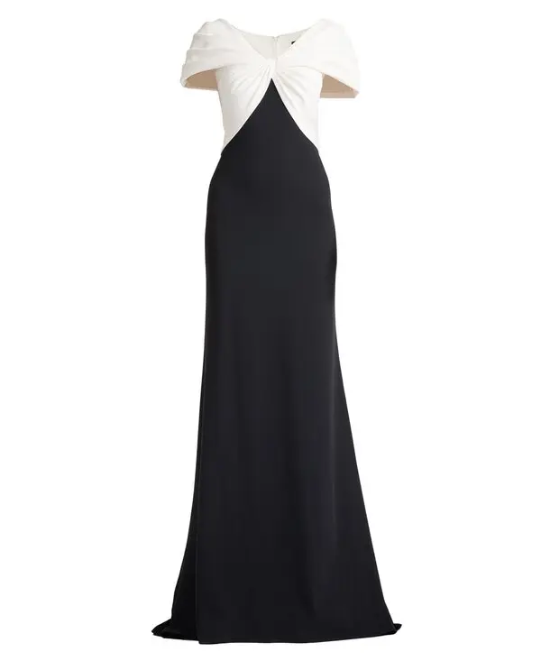 Tadashi Shoji Rafner Twisted Neck Gown - Ivory/black