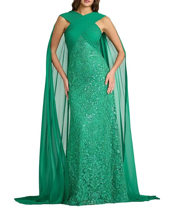 Tadashi Shoji Albioin Sequin Embroidered Sash Gown - Ancient Jade