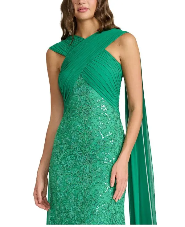 Tadashi Shoji Sequin Embroidered Cape Gown
