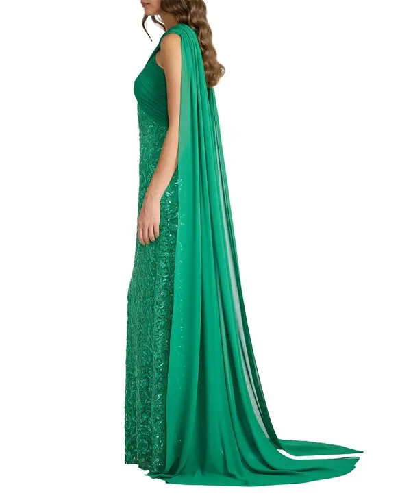 Tadashi Shoji Sequin Embroidered Cape Gown