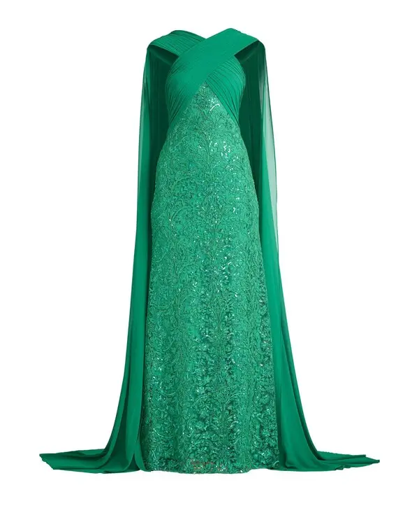 Tadashi Shoji Sequin Embroidered Cape Gown