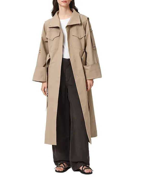 ALLSAINTS Clayton Stand Collar Trench Coat - Cement Gray