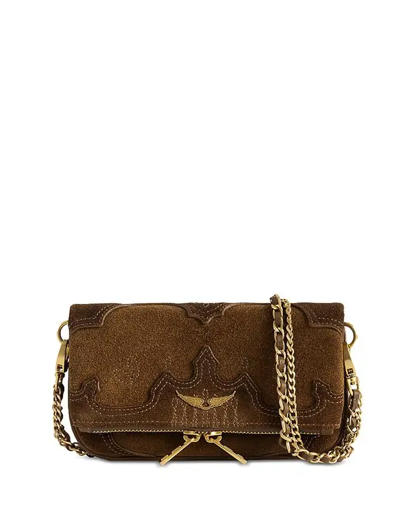Zadig&Voltaire Rock Mini Suede Clutch With Chain Strap - Cognac