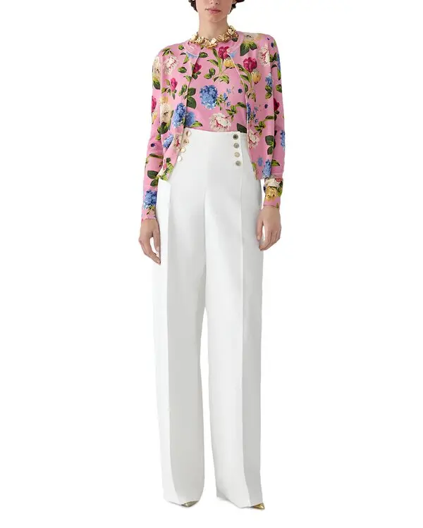 Carolina Herrera Printed Long Sleeve Crewneck Cardigan