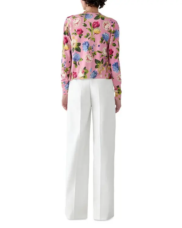 Carolina Herrera Printed Long Sleeve Crewneck Cardigan