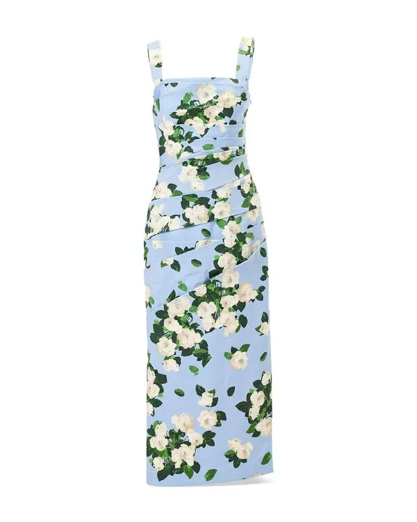 Carolina Herrera Printed Thick Strap Draped Midi Dress