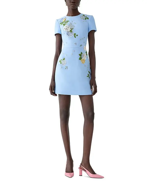 Carolina Herrera Embroidered Back Bow Mini Dress - Cloudy Blue
