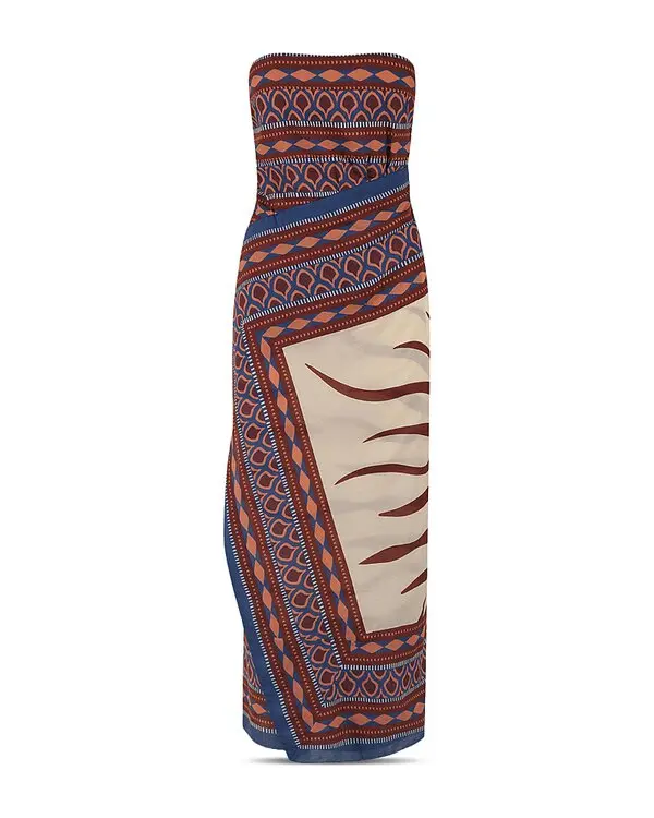 Johanna Ortiz Paraiso Cotton Strapless Ankle Cover Up Dress - Ecru Blue