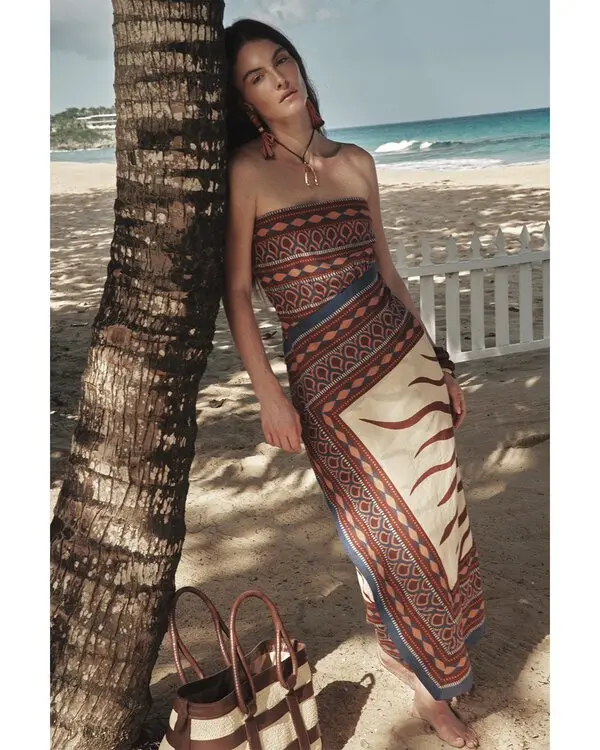 Johanna Ortiz Strapless Printed Ankle Cover-up Dress