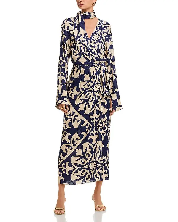 Johanna Ortiz Unmooring Wrap Dress - Navy/ecru