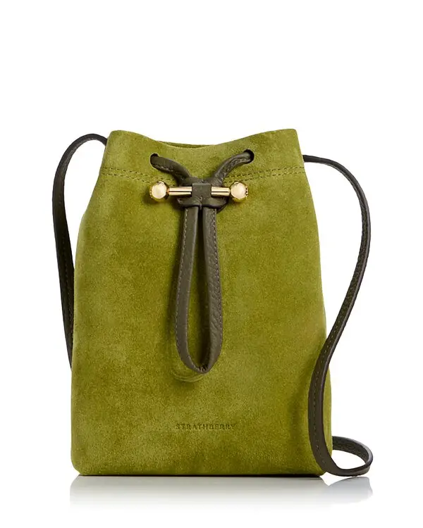 Strathberry Osette Midi Suede Pouch Bucket Bag - Lime/khaki