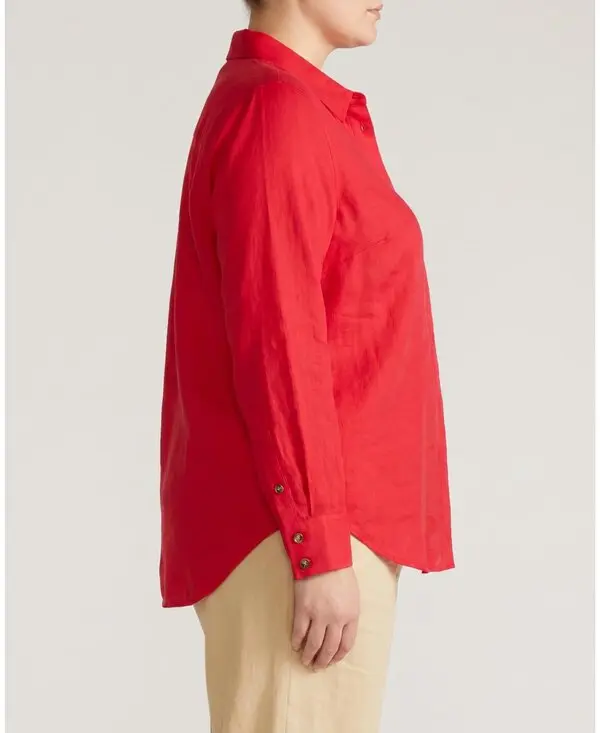 Universal Standard Plus Elbe Popover Stretch Linen Shirt - Brilliant Red