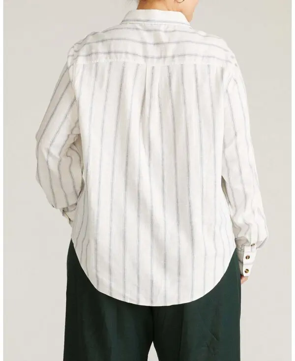 Universal Standard Elbe Popover Stretch Linen Shirt - Mayfair Stripe