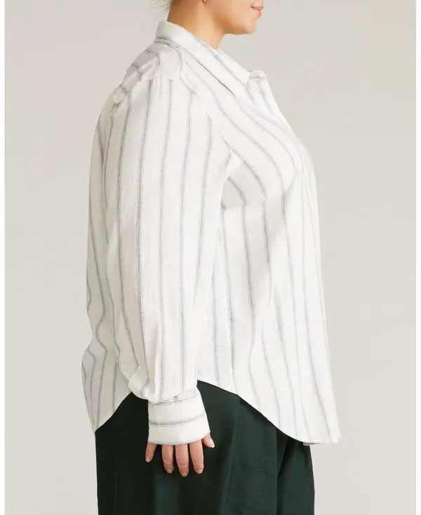 Universal Standard Elbe Popover Stretch Linen Shirt - Mayfair Stripe