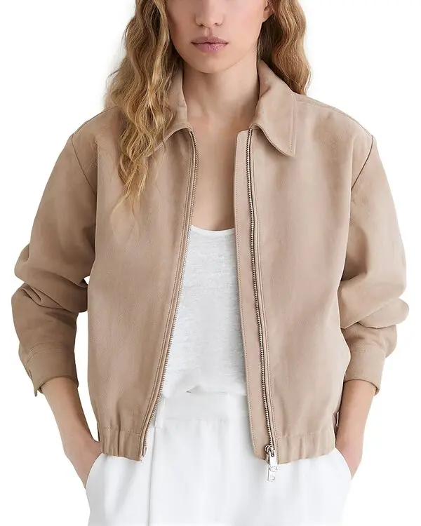 REISS Lottie Suede Bomber Jacket - Neutral