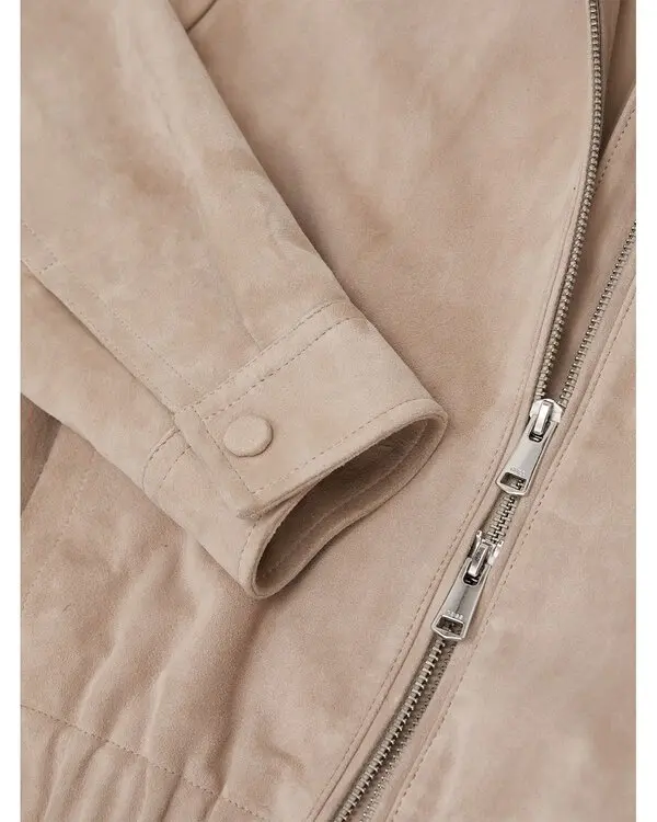 REISS Lottie Suede Bomber Jacket