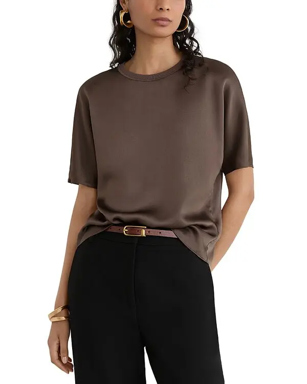REISS Lena Silk Short Sleeve Top - Mauve