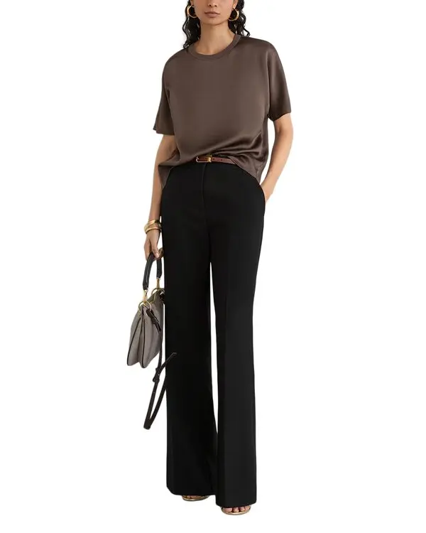 REISS Lena Silk Short Sleeve Top - Mauve