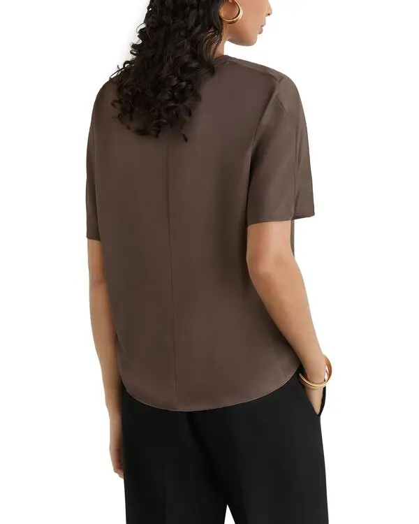 REISS Lena Silk Short Sleeve Top - Mauve