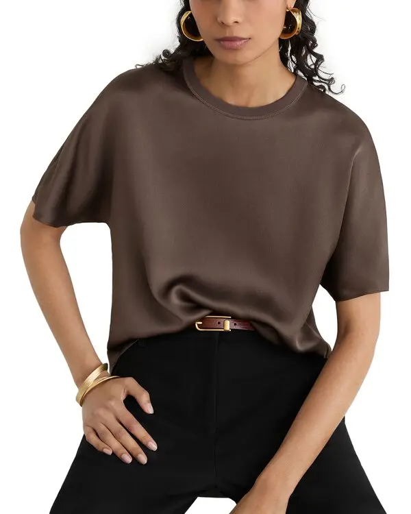 REISS Lena Silk Short Sleeve Top - Mauve