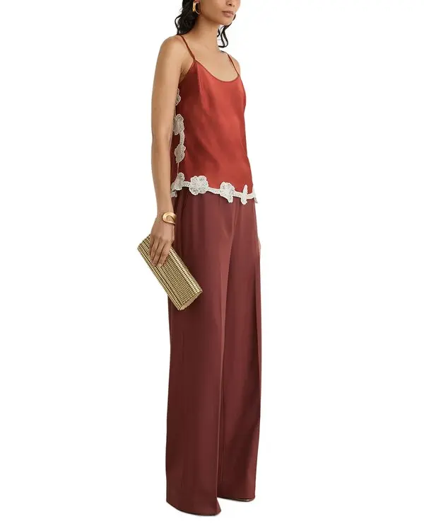 REISS Floral Lace Trim Satin Cami - Rust Orange
