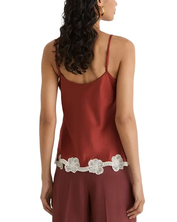 REISS Floral Lace Trim Satin Cami - Rust Orange