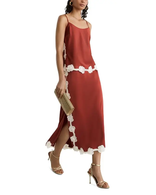 REISS Floral Lace Trim Satin Cami - Rust Orange