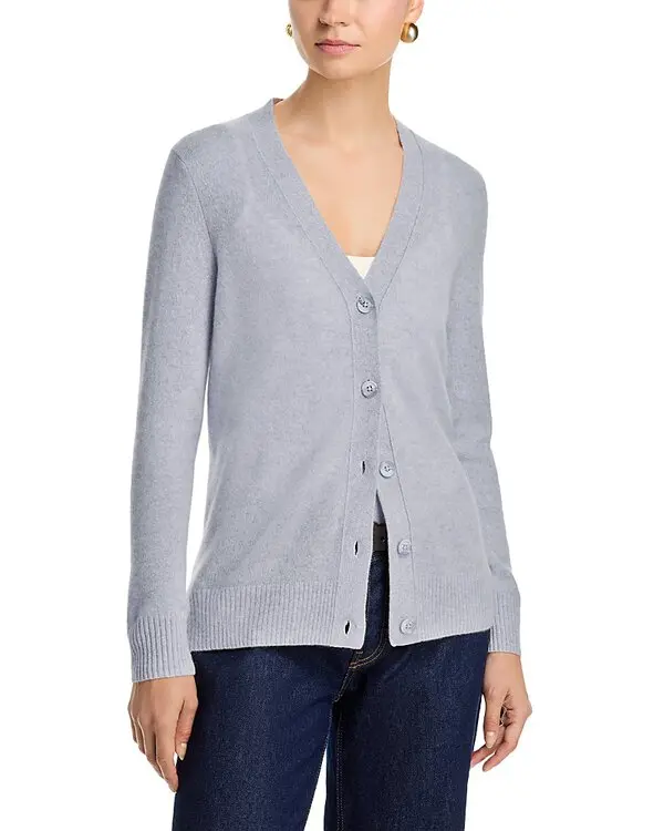 Bloomingdale'S 100% Cashmere Grandmother V Neck Cardigan Sweater Exclusive - Medium Grey