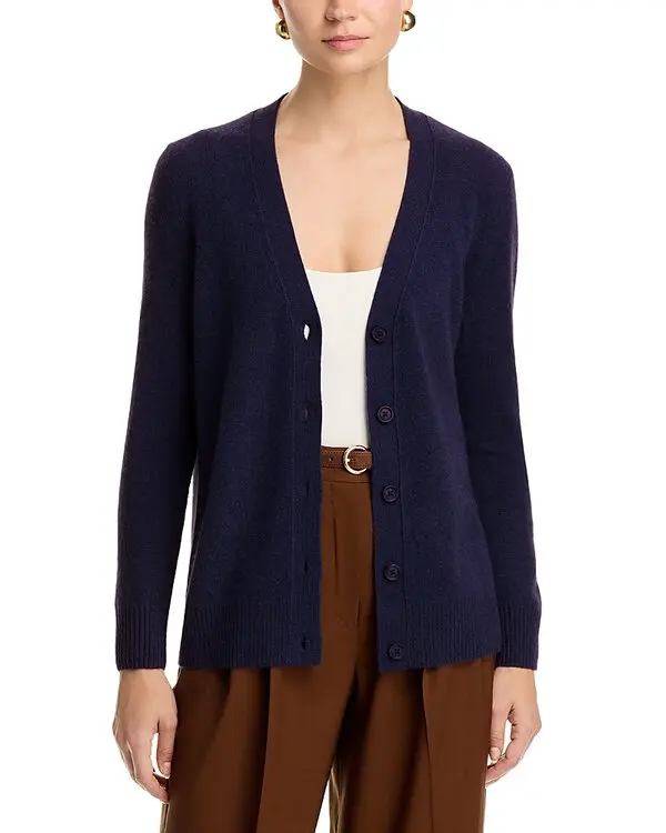 Bloomingdale'S 100% Cashmere Grandmother V Neck Cardigan Sweater Exclusive - Navy