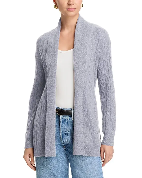 Bloomingdale'S Tie Waist Cable Open Front Cashmere Cardigan Exclusive - Medium Grey